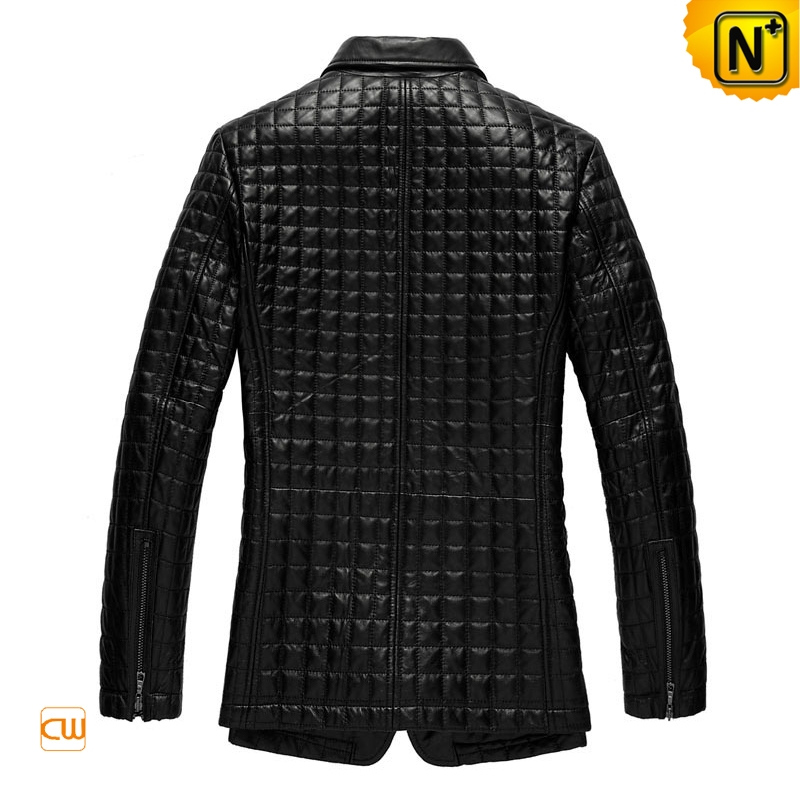 Men's Quilting Checkered Real Leather Blazer Jacket | CWMALLS