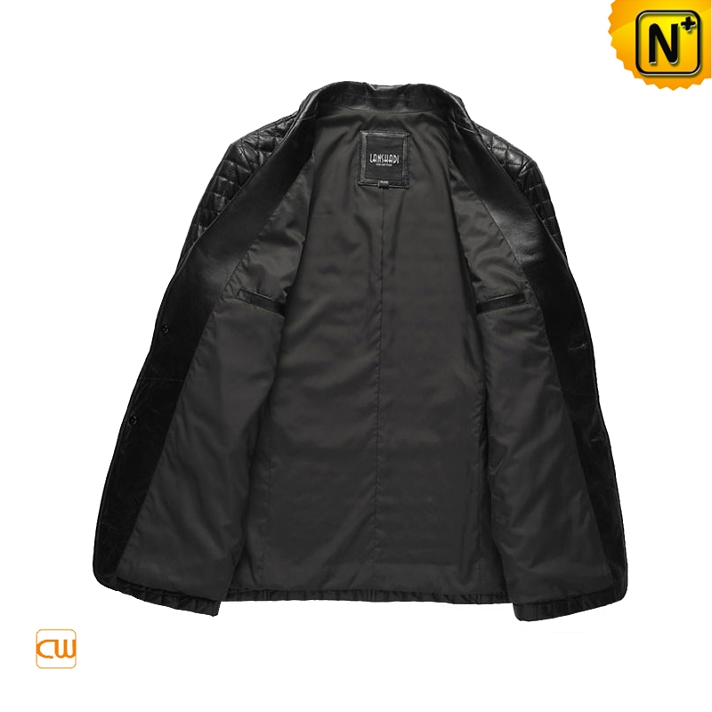 Men's Quilting Checkered Real Leather Blazer Jacket | CWMALLS