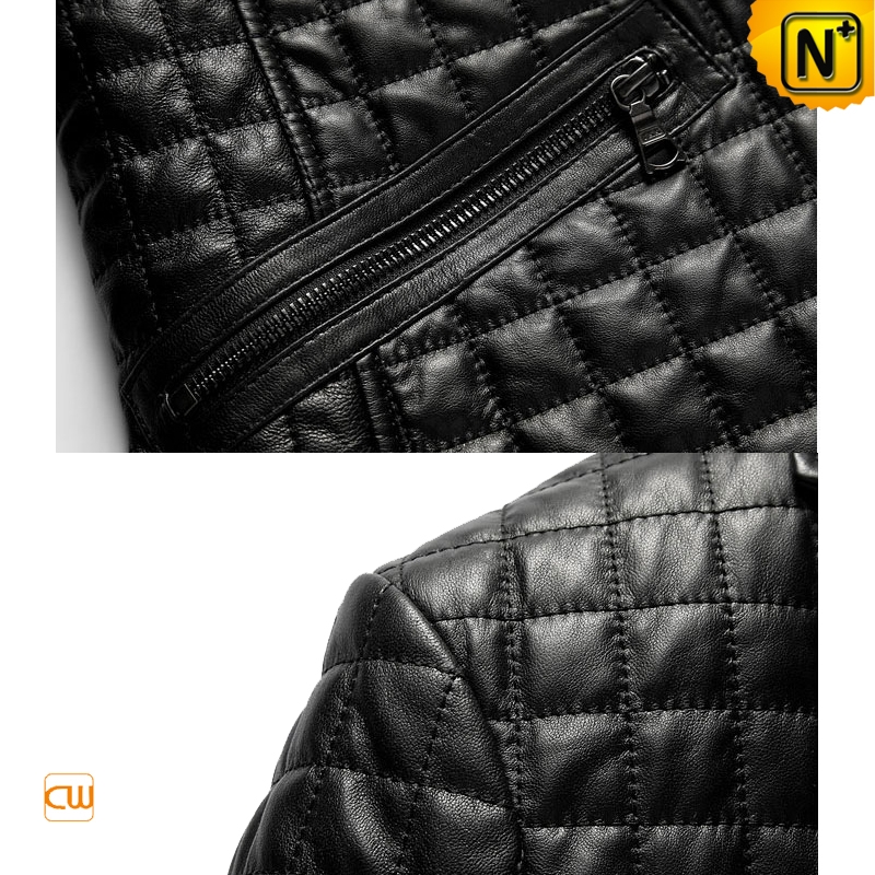 Men's Quilting Checkered Real Leather Blazer Jacket | CWMALLS