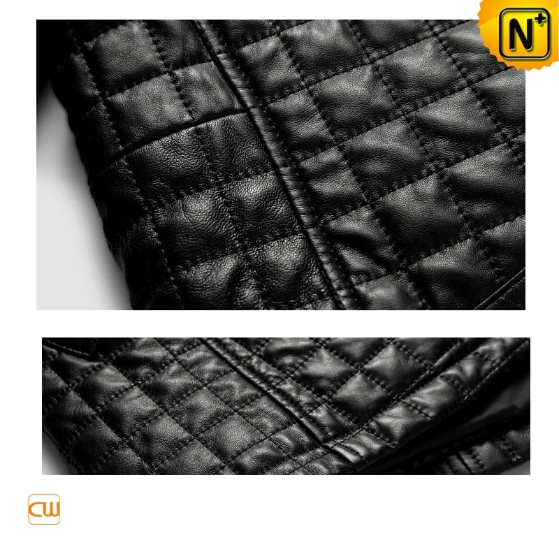 Men's Quilting Checkered Real Leather Blazer Jacket | CWMALLS