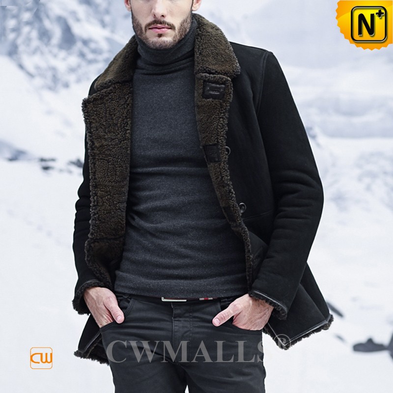 CWMALLS® Custom Mens Sheepskin Shearling Pea Coat CW808108