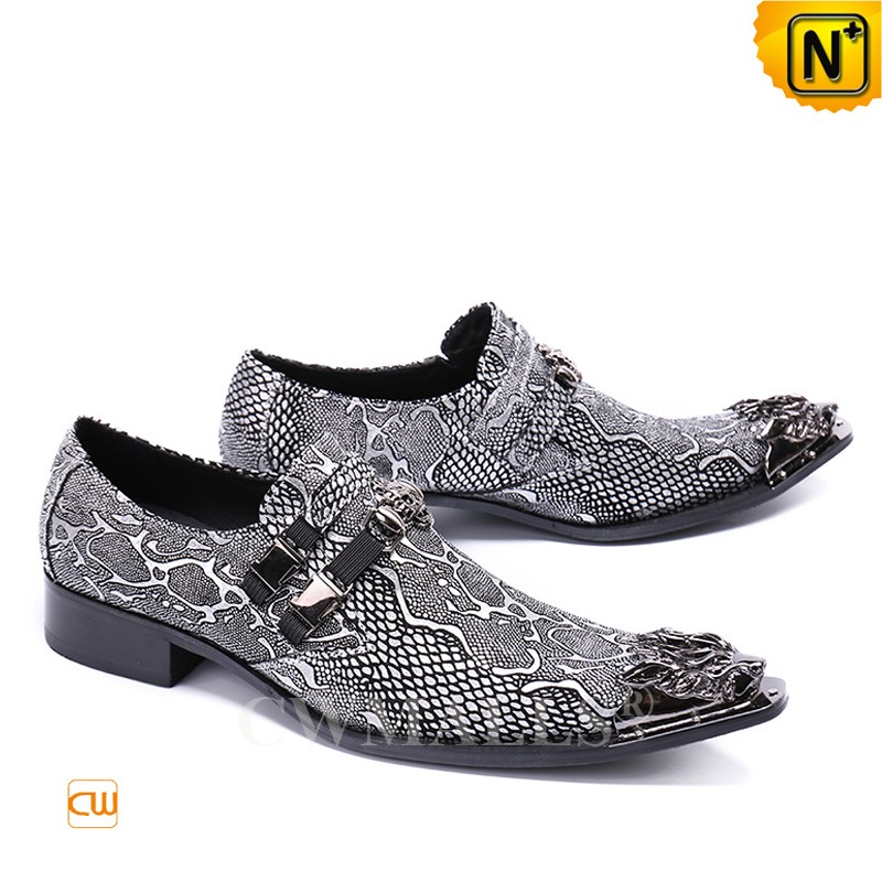 CWMALLS® Men Python Embossed Leather Loafers CW708213